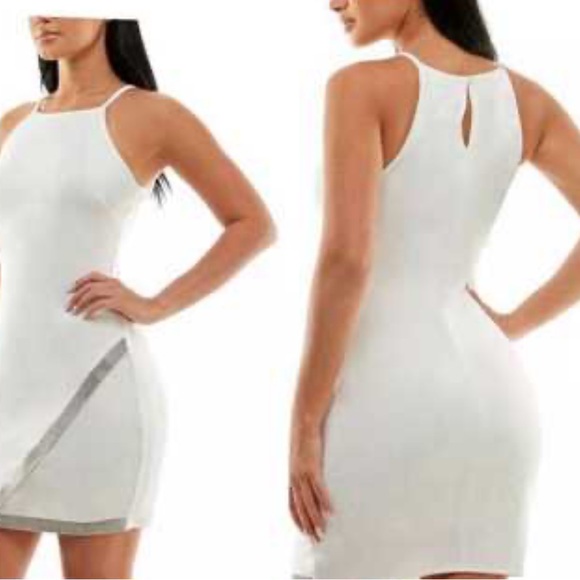 BCX | Dresses | Bcx Elegant White Backless Dress With Metallic Accents ...